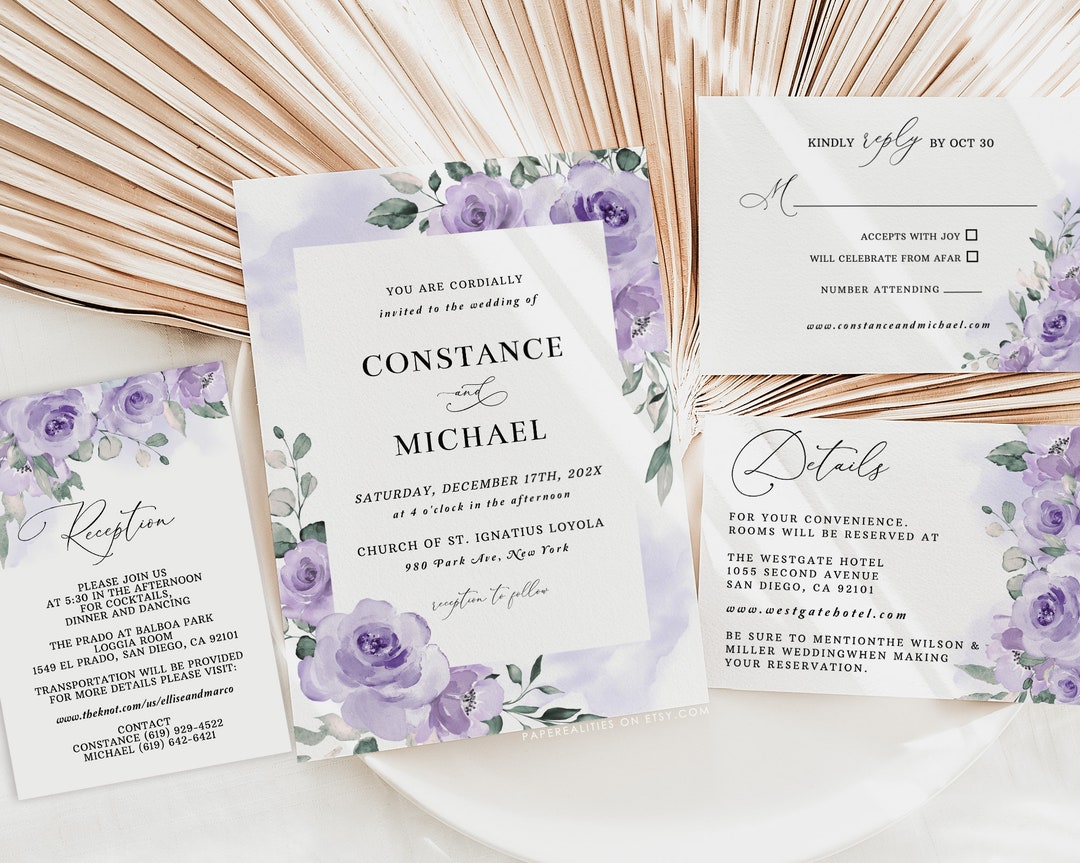 Lavender Lilac Wedding Invitation Suite Template, Lilac Sage Wedding ...