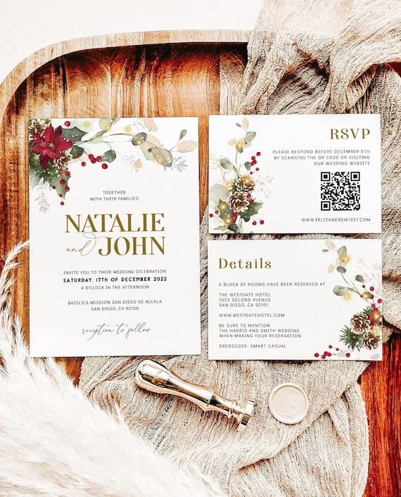 Christmas themed wedding invitations 60 photos - Vianawedding.com