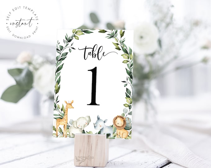Editable Safari Animals Table Numbers: Jungle Seating Cards (templett ...