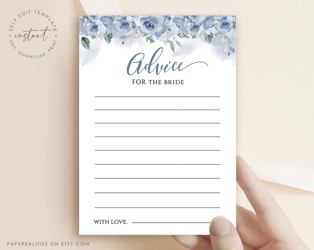 Advice for the Bride Template, Bridal Shower Advice Card, Printable ...