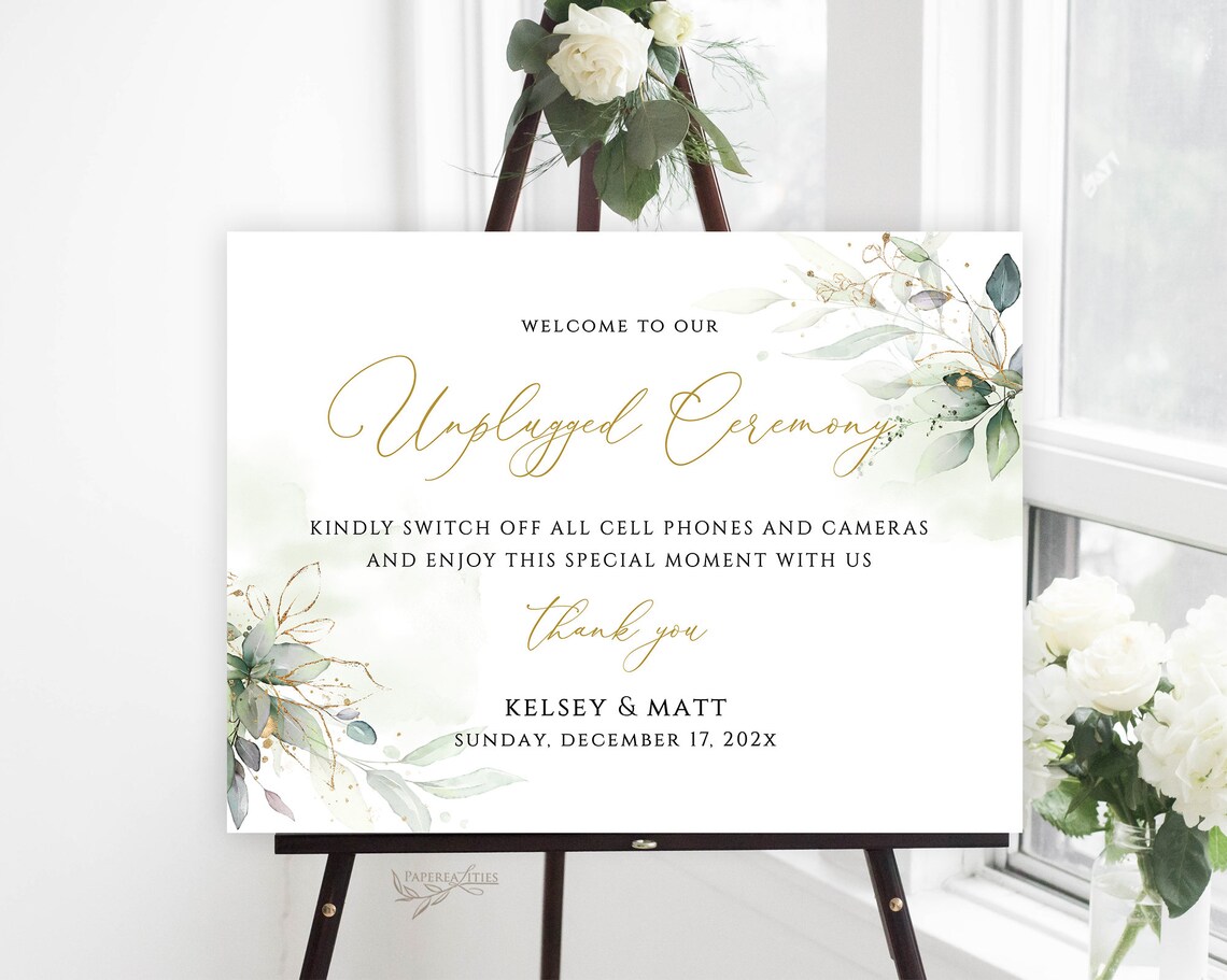 KELSEY Greenery Unplugged Ceremony Sign Template Unplugged | Etsy