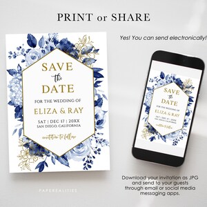 Blue Save the Date Template Wedding Save the Date Invitation Printable ...