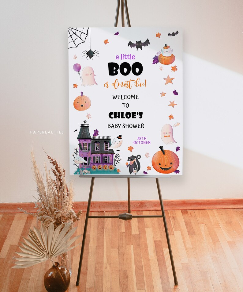 Little Boo Baby Shower Welcome Sign: Halloween Theme (DIY Template) - Etsy