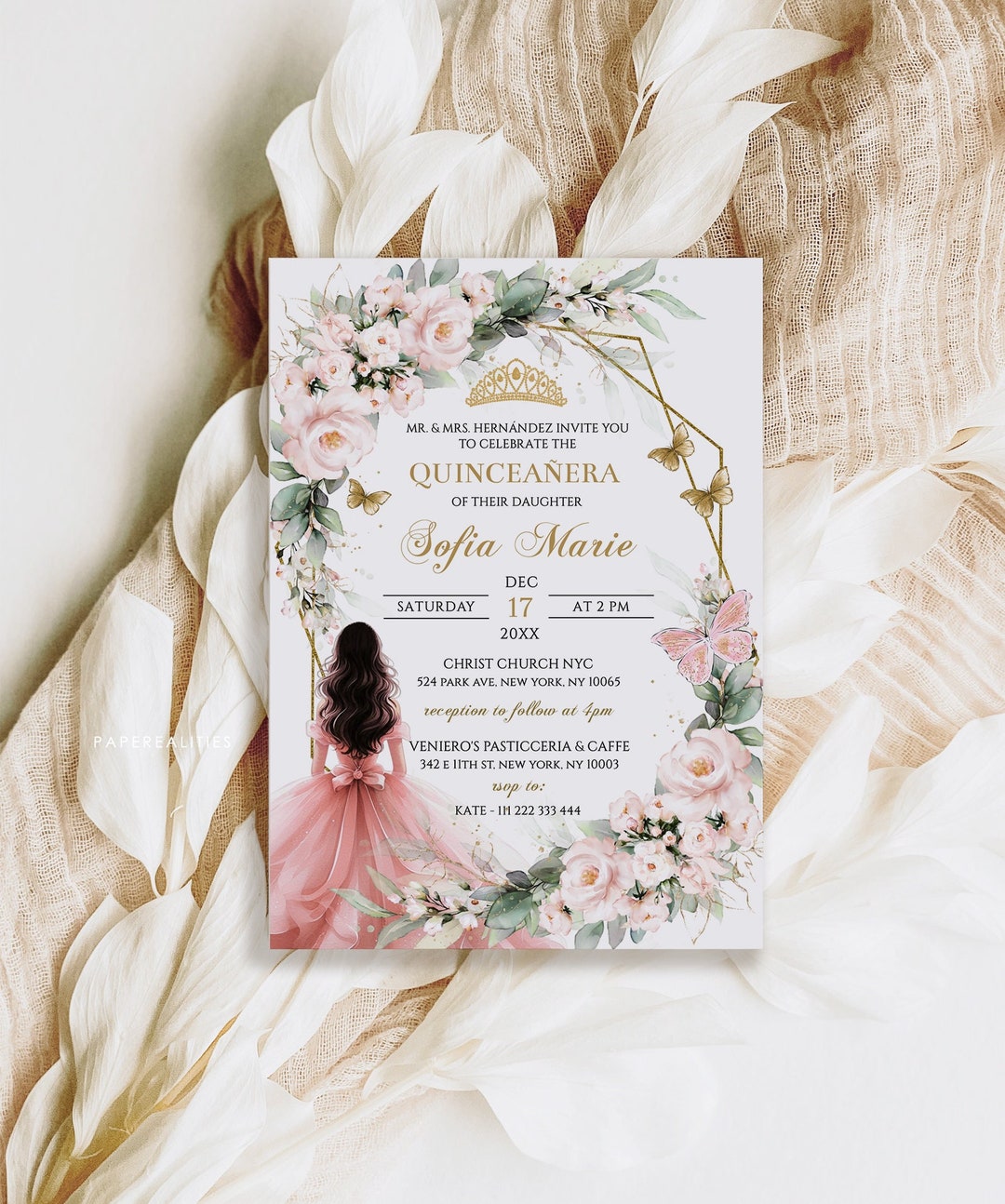 Blush Pink Floral Quinceañera Invitation Template (DIY Editable) - Etsy