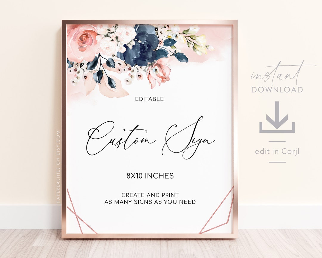 ALESSI Custom Sign Template, Rose Gold Navy Custom Sign, Printable ...