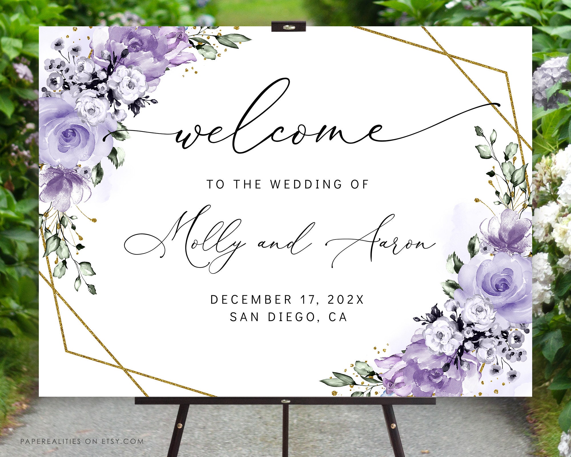 MOLLY Lilac Florals Wedding Welcome Sign Template Lavender - Etsy