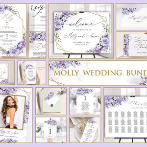 MOLLY Lilac Wedding Invitation Template Bundle, Sage and Lavender ...