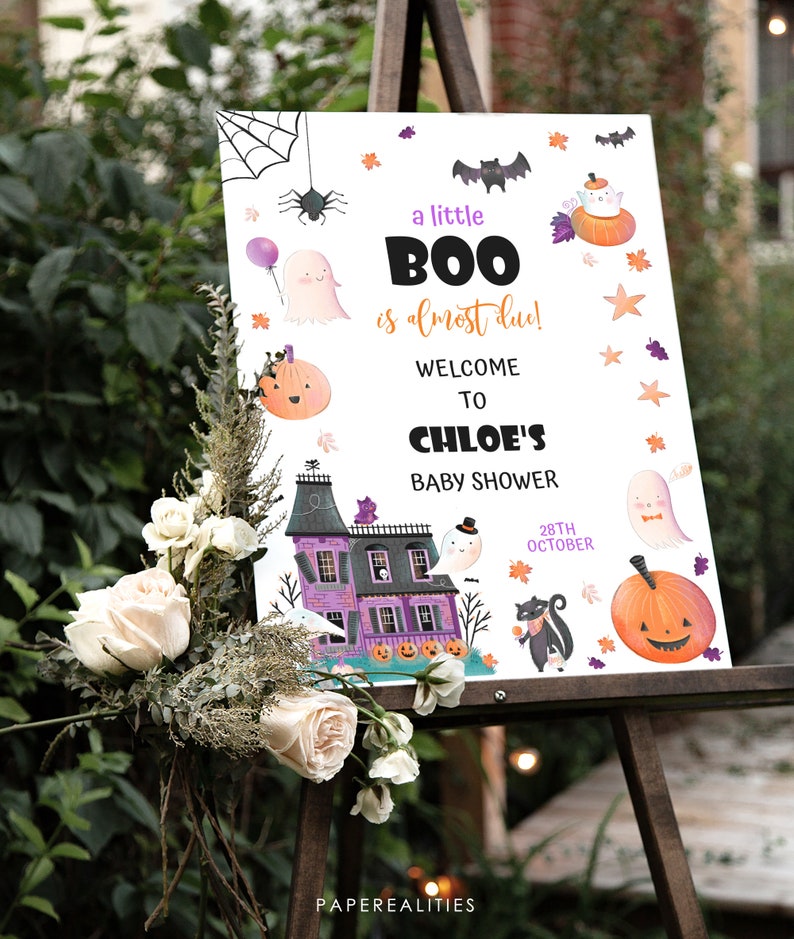 Little Boo Baby Shower Welcome Sign: Halloween Theme (DIY Template) - Etsy
