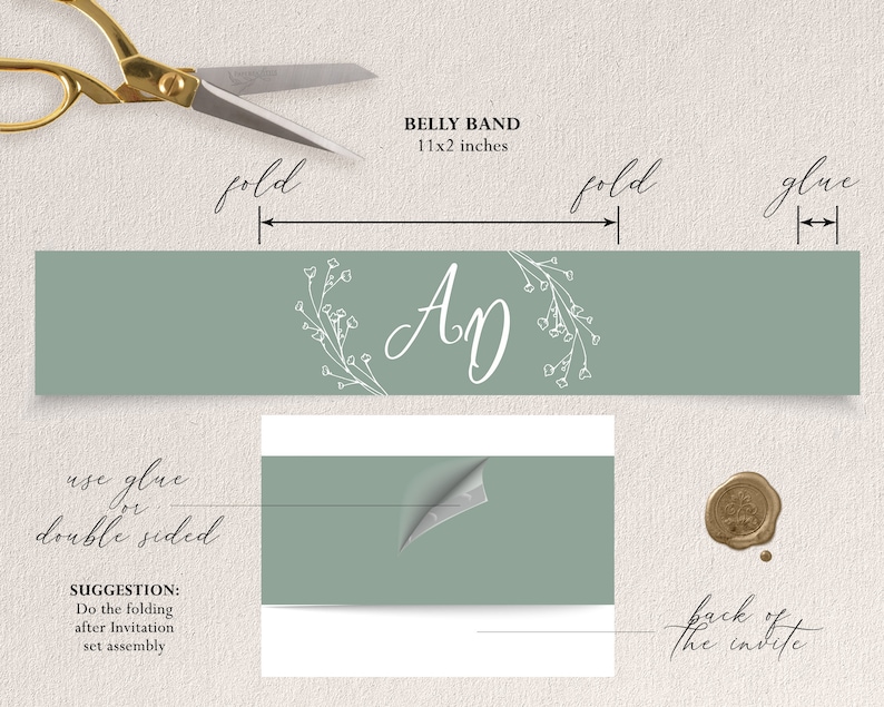 Sage Belly Band Template Printable Belly Band for Invitation - Etsy