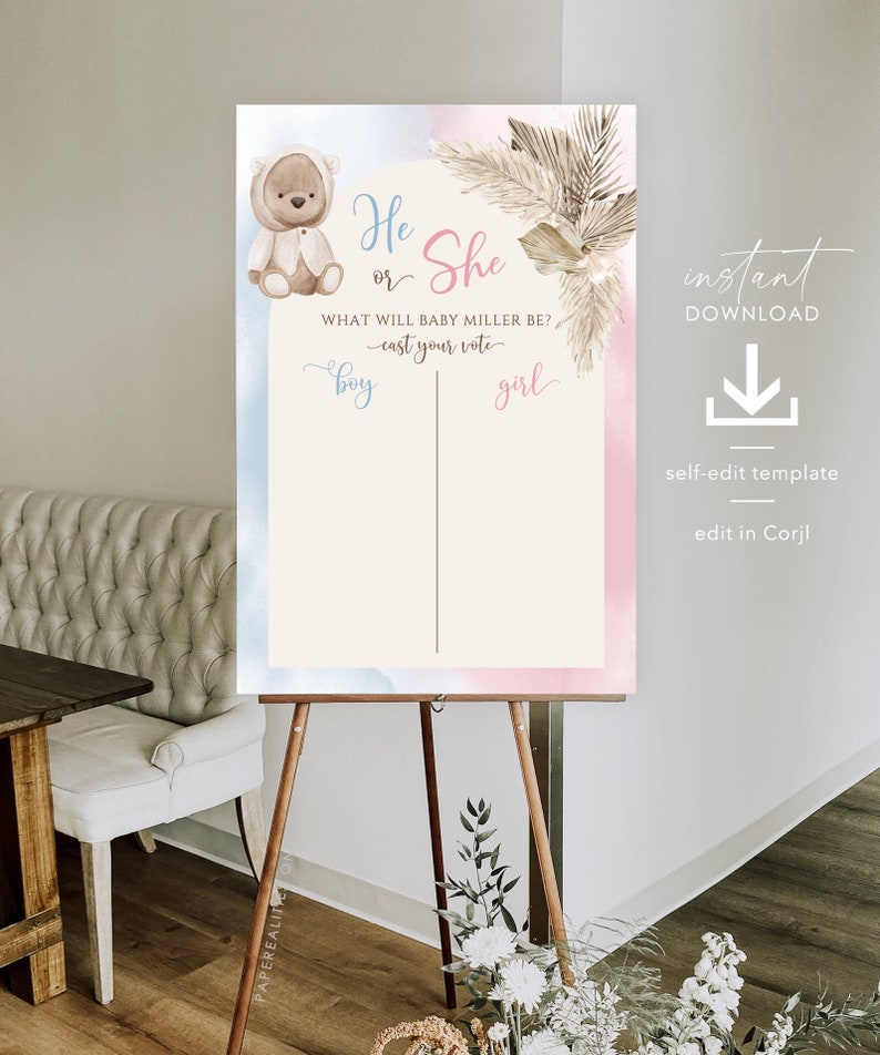 Bear Gender Reveal Voting Sign: He or She Game (digital Download) - Etsy