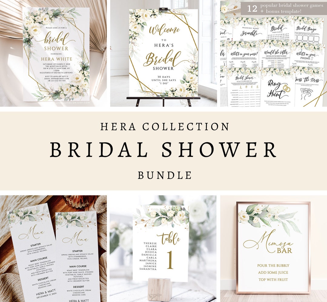 Editable Bridal Shower Bundle Templates, Floral Bridal Shower, White ...