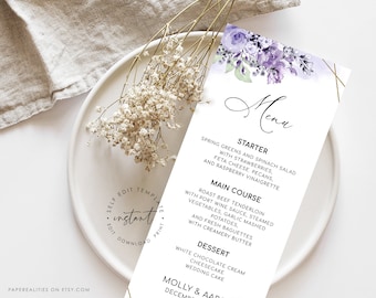 Lavender Menu Template - Etsy