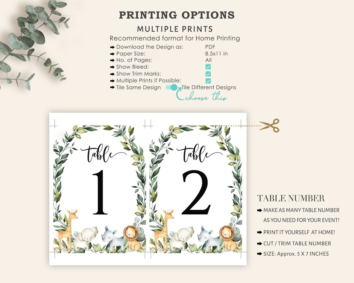 Safari Baby Shower Table Number Template Printable Table | Etsy