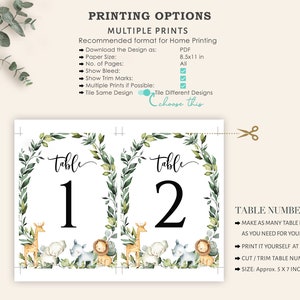 Safari Baby Shower Table Number Template: Greenery Jungle Animals ...
