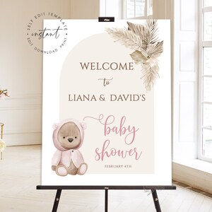 Pink Bear Baby Shower Sign Template, Bear Baby Shower Girl, Editable ...