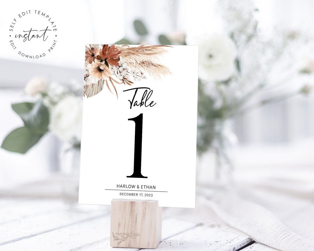Boho Table Number Template, Boho Wedding Table Number, Printable ...