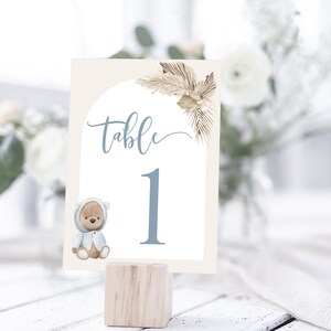 Dusty Blue Table Number Template, Bear Baby Shower Table Number ...