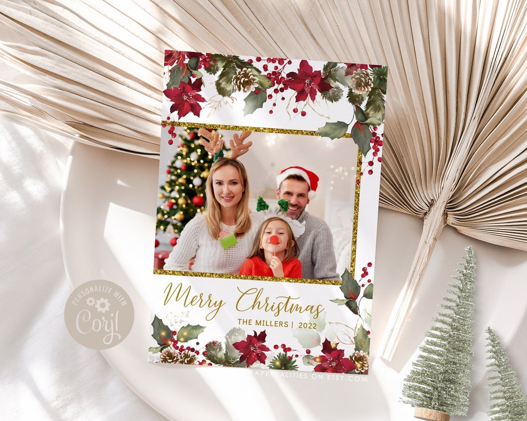 Christmas Photo Card, Merry Christmas Photo Card Template, Holiday ...