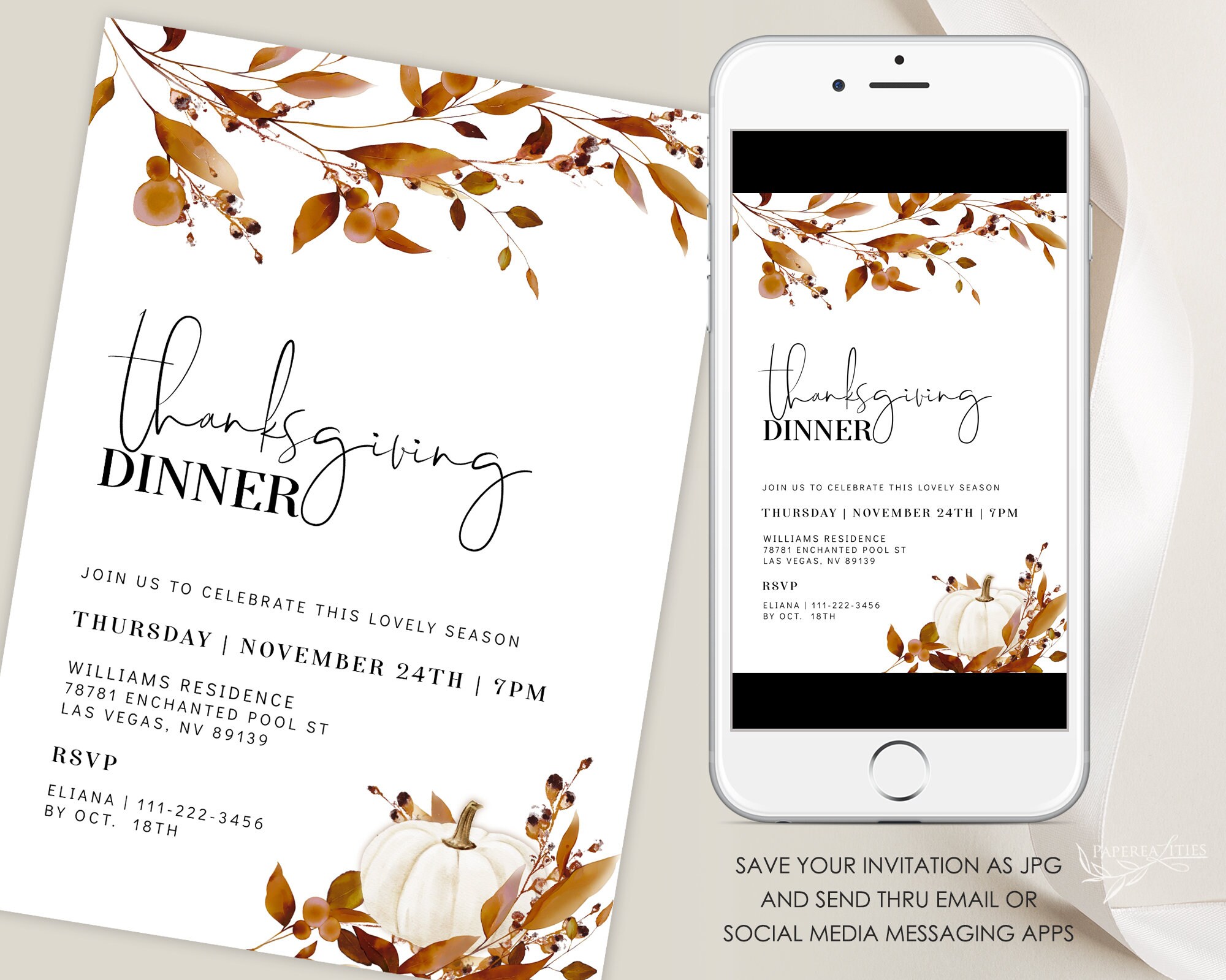 Thanksgiving Dinner Invitation Template Editable Thanksgiving - Etsy