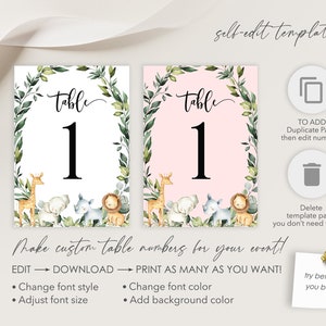 Safari Baby Shower Table Number Template, Printable Table Number ...