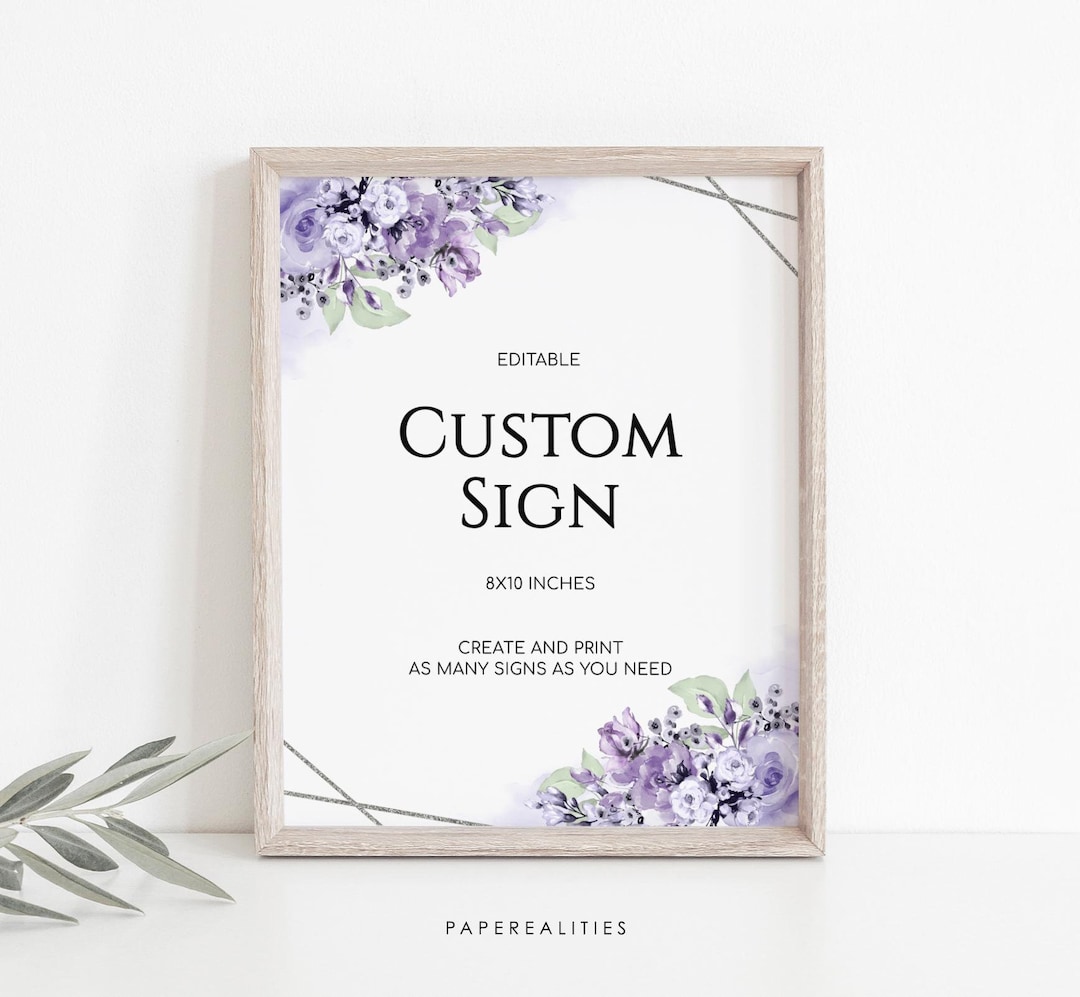 Lavender Wedding Sign Template: Editable Floral Table Decor (digital ...