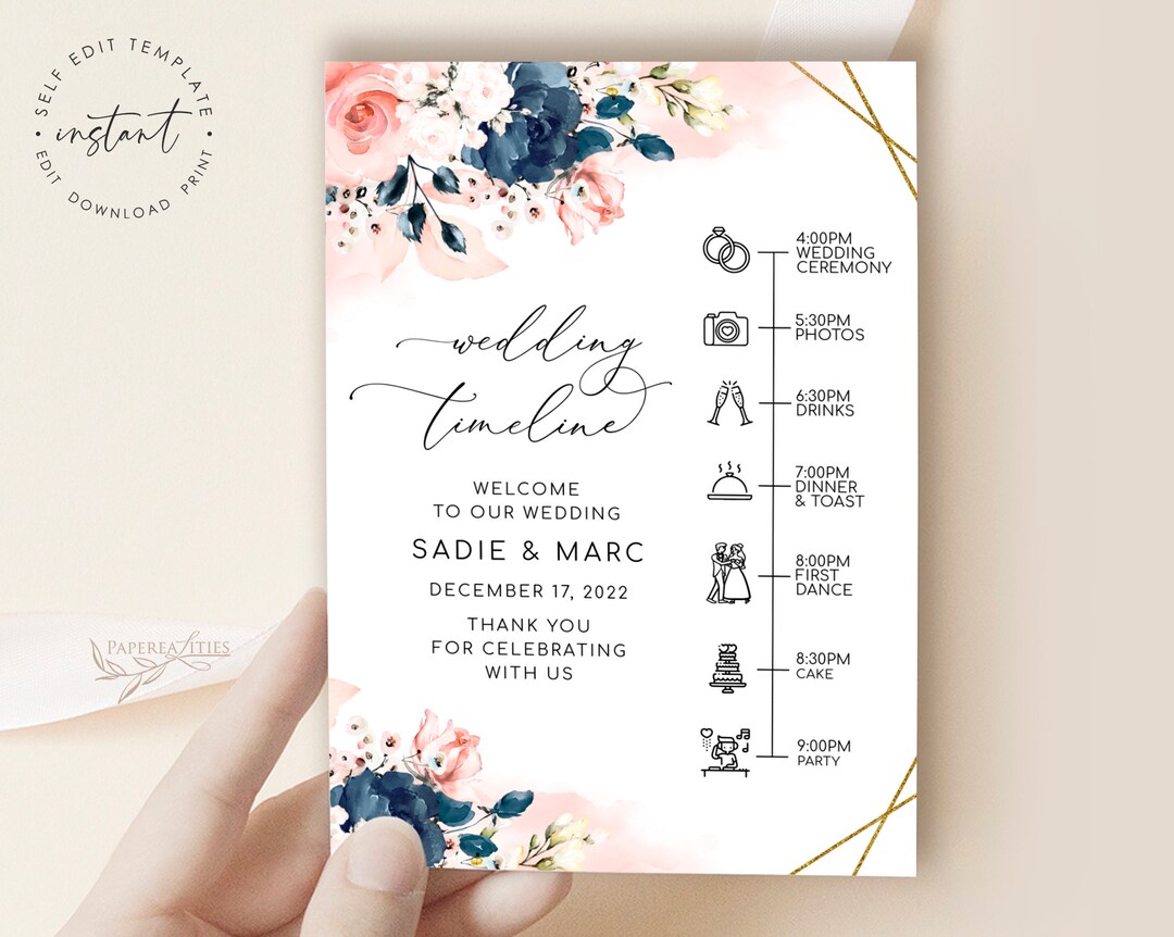 Navy Blush Wedding Timeline Template (digital Download) - Etsy