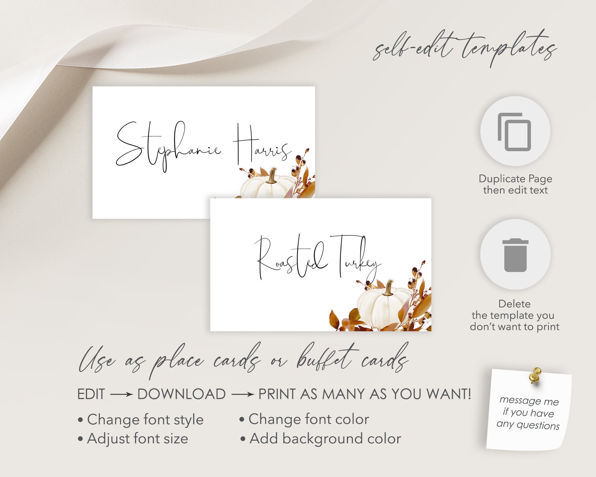 Thanksgiving Dinner Place Cards Template Editable - Etsy
