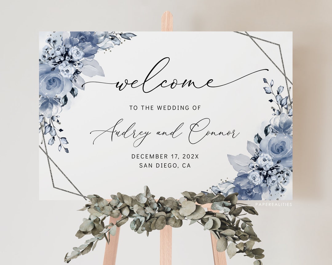 Wedding Welcome Sign Template, Dusty Blue Welcome Sign, Editable ...