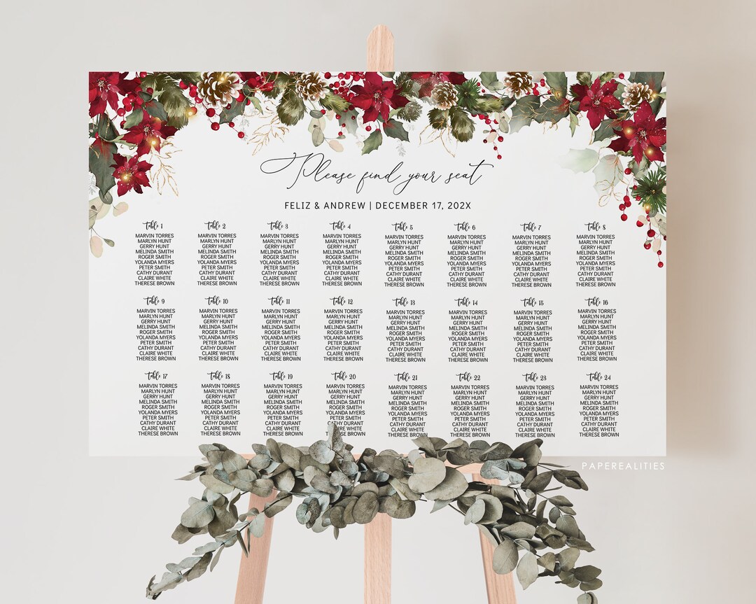 Christmas Wedding Seating Chart Template, Editable Christmas Wedding ...