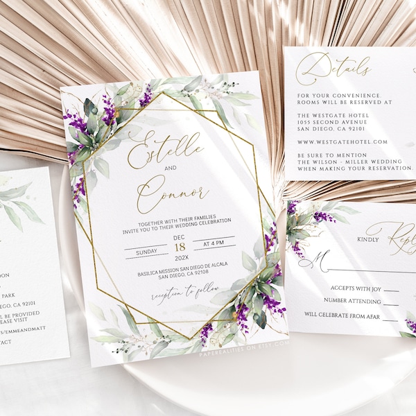 Lavender & Sage Wedding Invitations - Etsy
