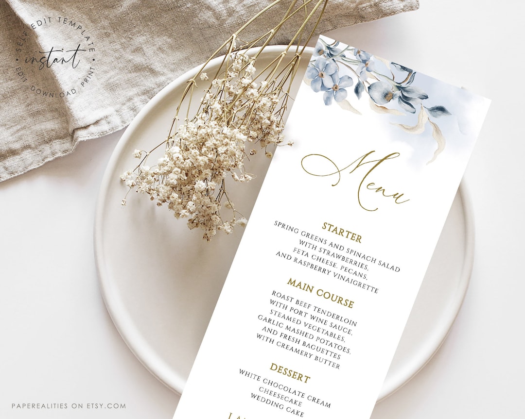 LANA - Menu Card Template Dusty Blue, Editable Menu Template, Printable ...