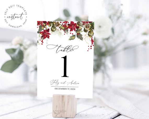 Winter Wedding Table Number Template Christmas Themed Table - Etsy