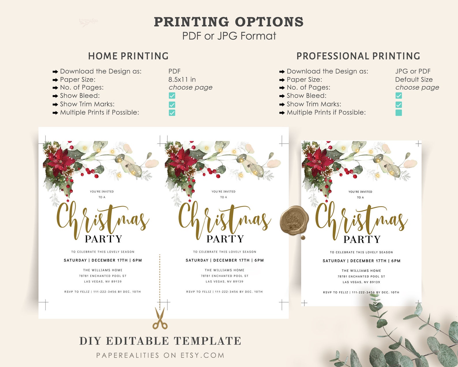 Editable Christmas Party Invitation Winter Christmas Party - Etsy