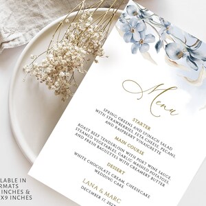 LANA - Menu Card Template Dusty Blue, Editable Menu Template, Printable ...
