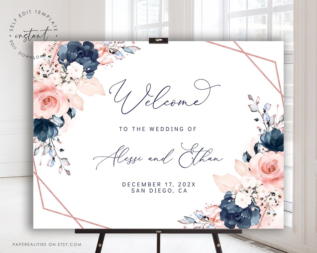 ALESSI - Wedding Welcome Sign Template, Printable Welcome Poster Floral ...