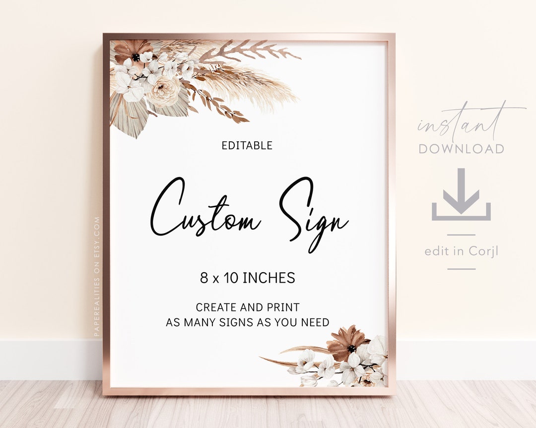 Boho Floral Custom Sign Template Download, Modern Boho Wedding Table ...