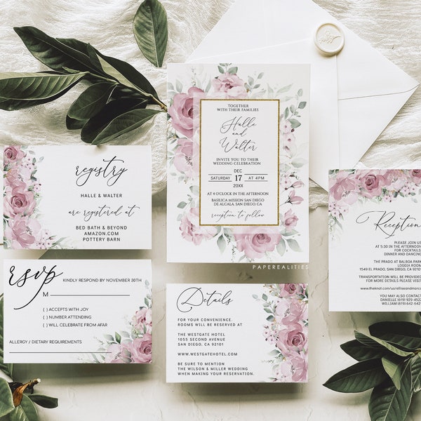 Mauve Wedding Invitation - Etsy