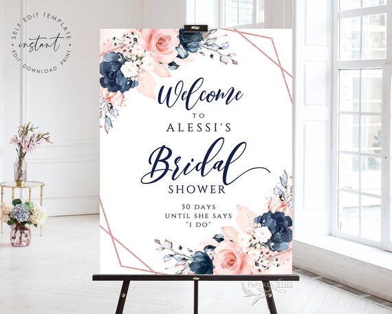 ALESSI Bridal Shower Sign Rose Gold Navy Bridal Shower Sign - Etsy