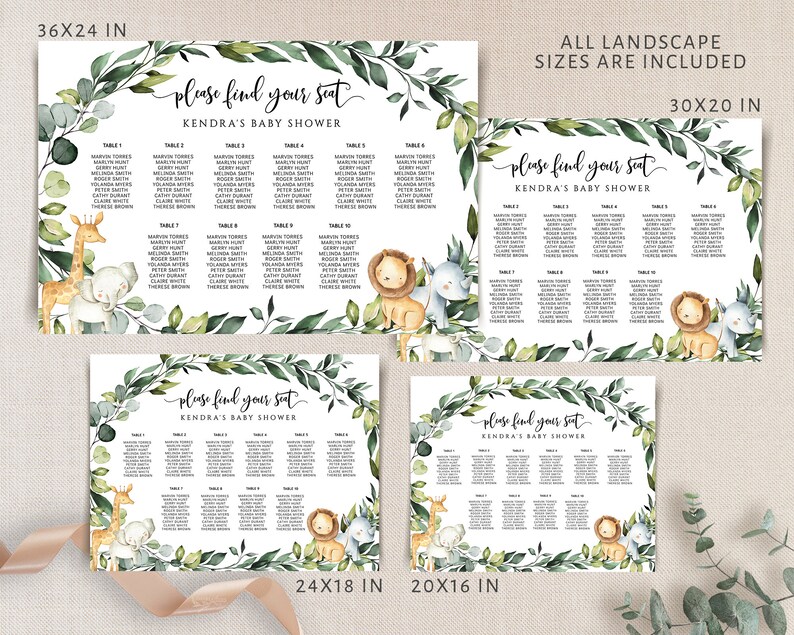 SAFARI Baby Shower Seating Chart Template Greenery Safari - Etsy