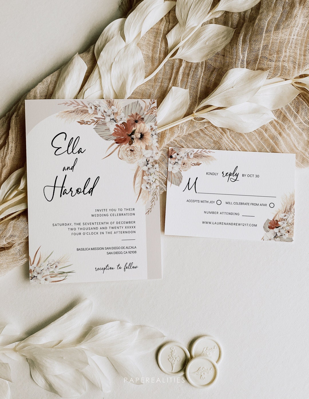 Modern Boho Wedding Invitation Template, Bohemian Wedding Invite Boho ...