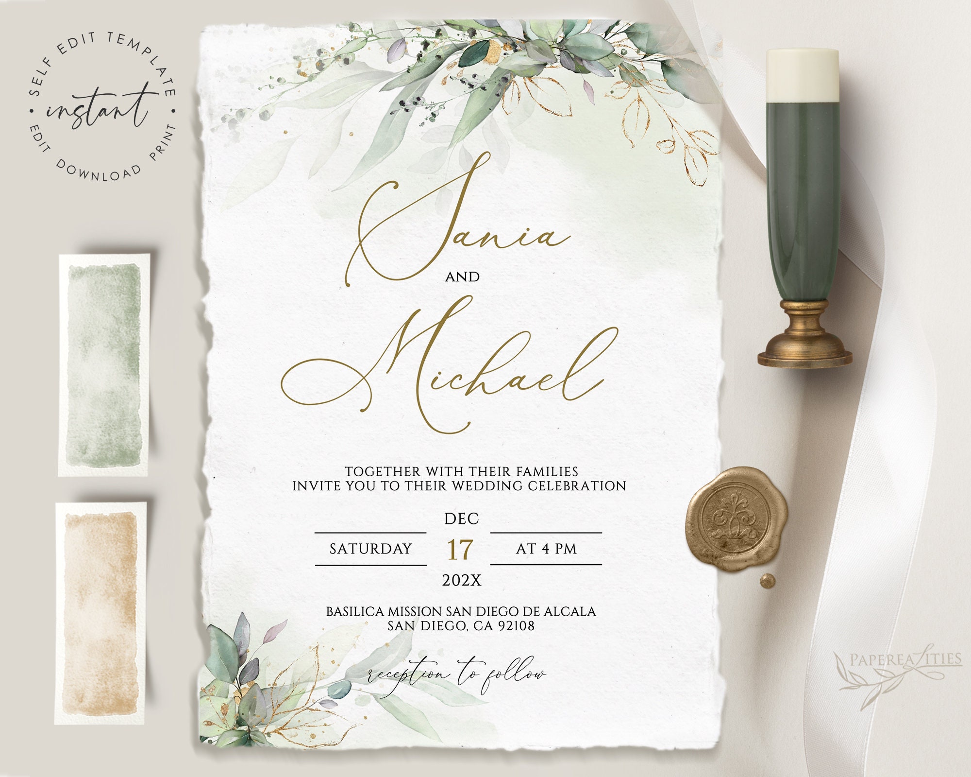 Sage Green Wedding Invitation Template Editable Wedding - Etsy