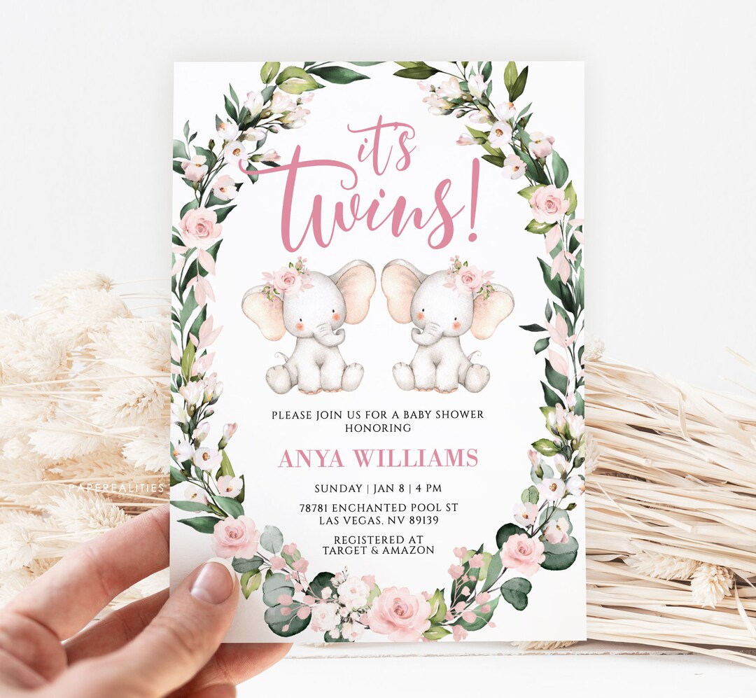 Twins Baby Shower Invitation Template, Baby Shower Invitation for Twin ...