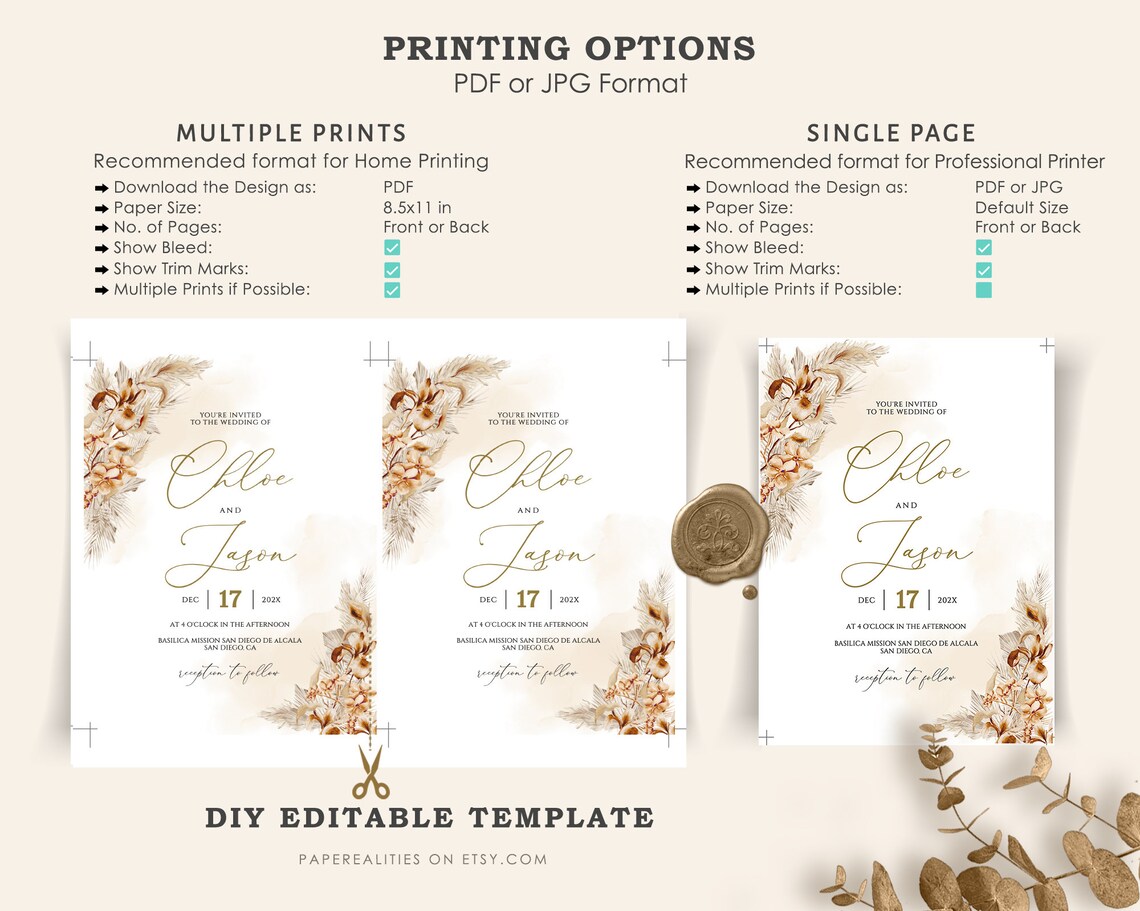 CHLOE Boho Neutral Wedding Invitation Template Modern Beige - Etsy