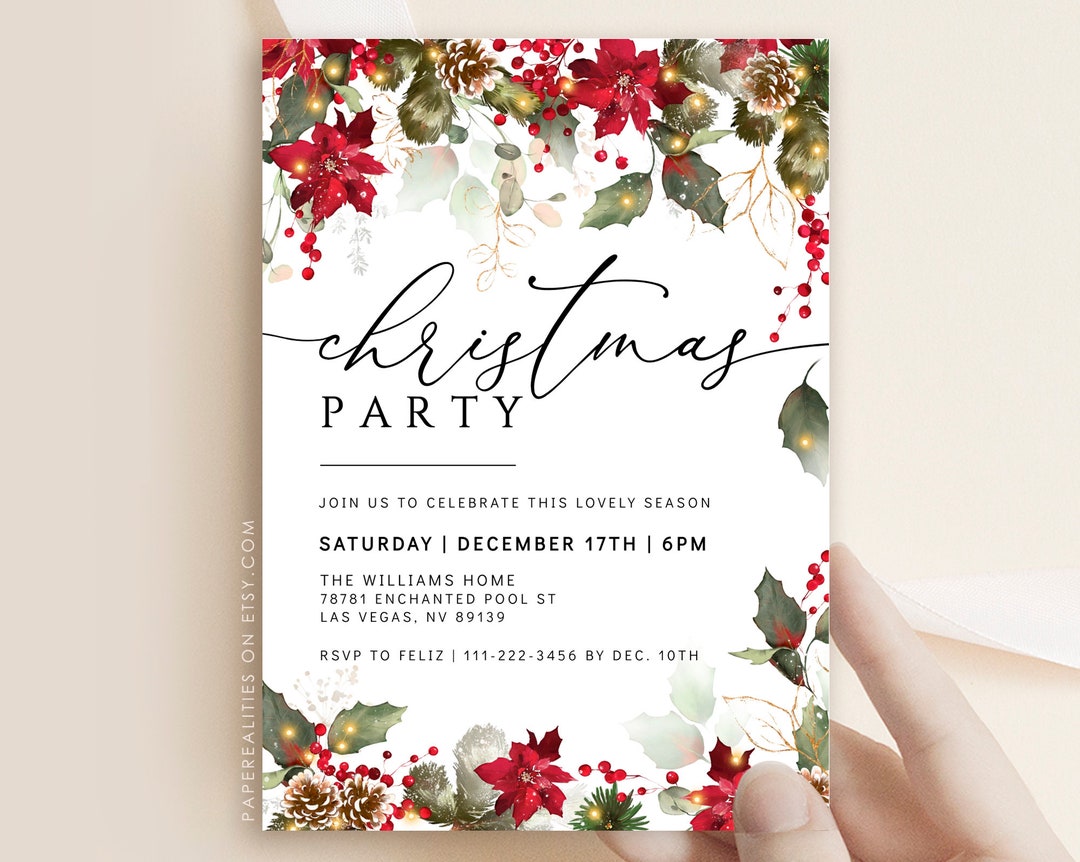 Holiday Party Invitation Template, Christmas Party Invitation, Winter ...