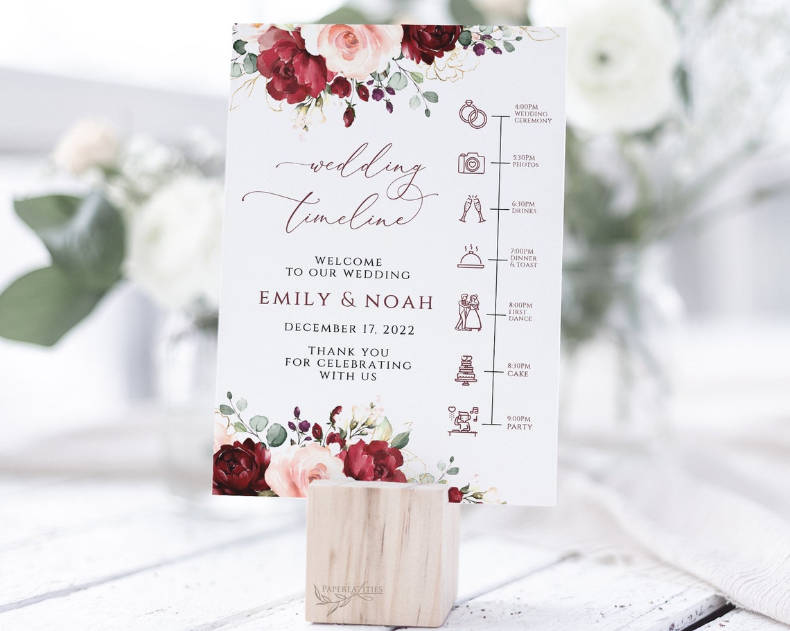 EMILY Burgundy and Blush Agenda Template Wedding Agenda | Etsy