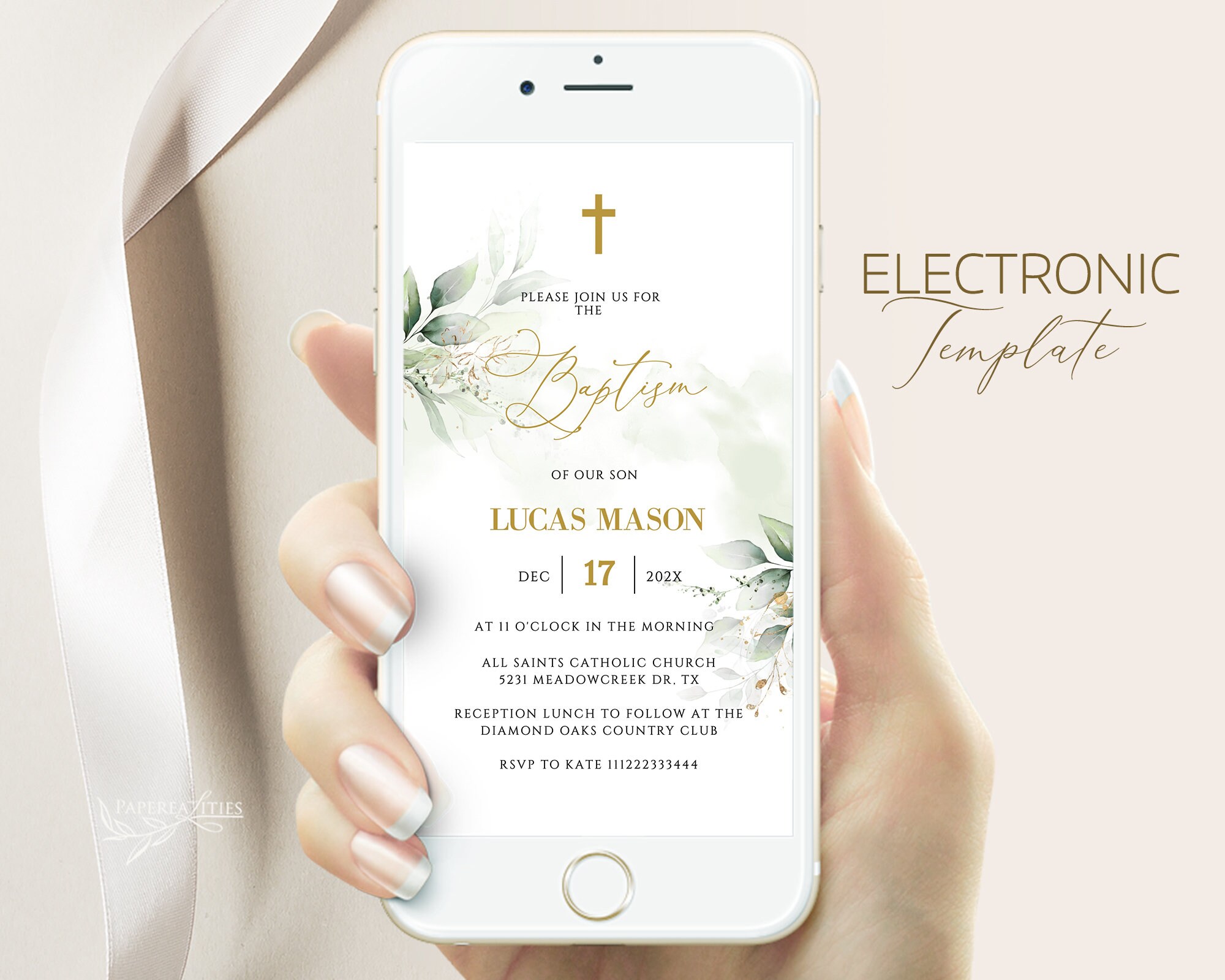 Digital Baptism Invitation Template Greenery Baptism Evite - Etsy Australia