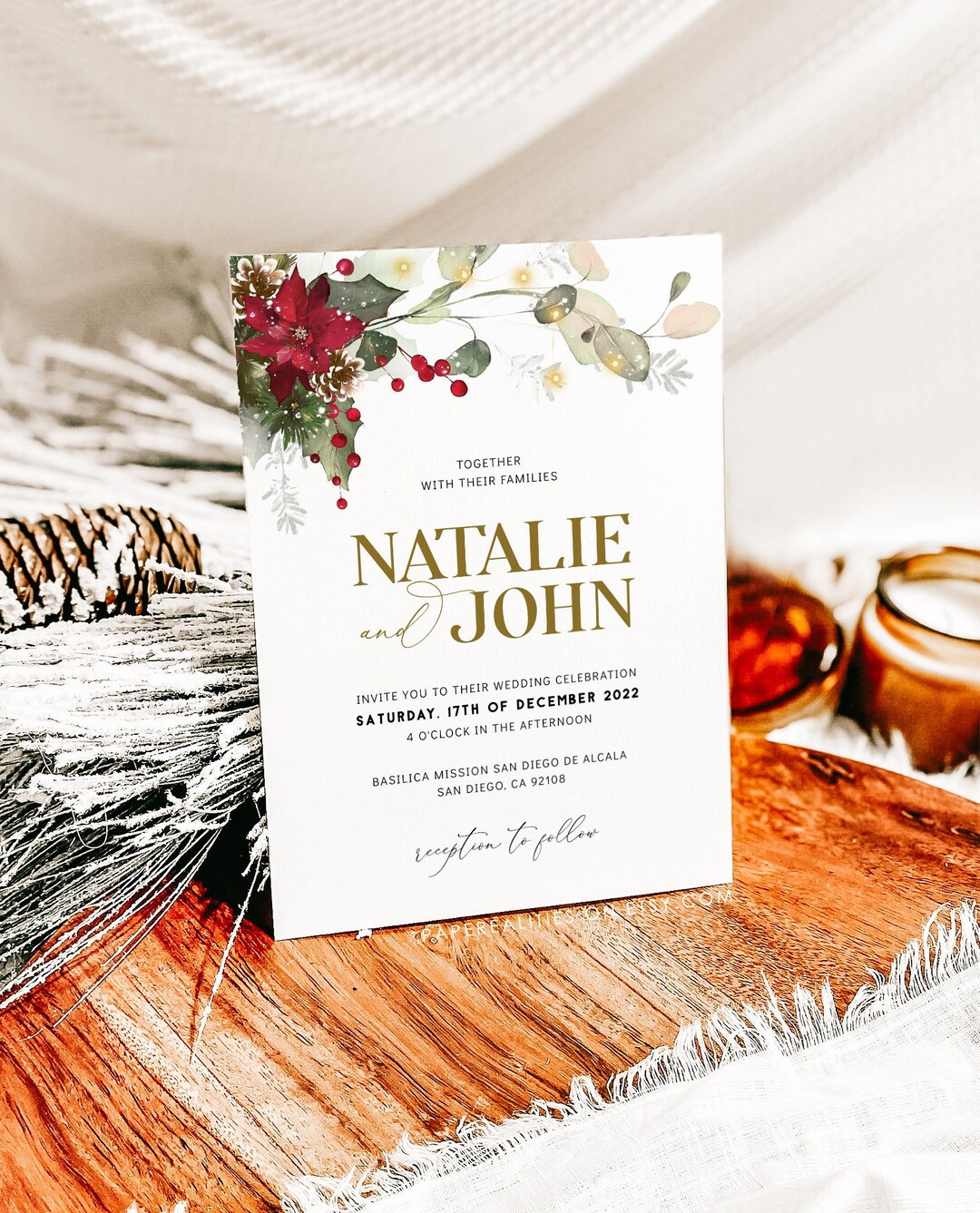 Christmas Themed Wedding Invite Template, Winter Christmas Wedding ...