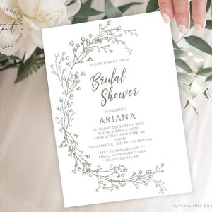 Sage Green Bridal Shower Invitation, Botanical Bridal Shower Invitation ...