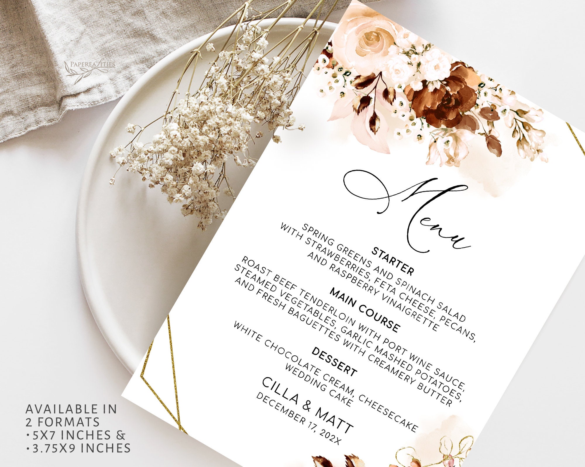 CILLA Burnt Orange Menu Template Printable Editable Menu | Etsy