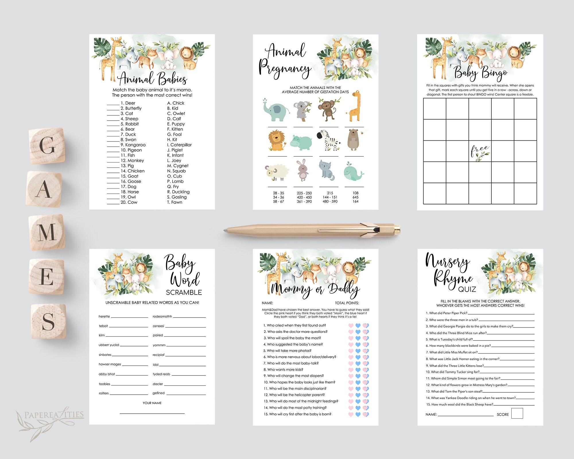 JUNGLE Safari Baby Shower Games Bundle Baby Shower Games | Etsy